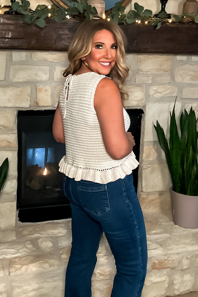 Raisa Wishlist Textured Ruffled Hem Back Tie Sweater : Shell – TeaElla