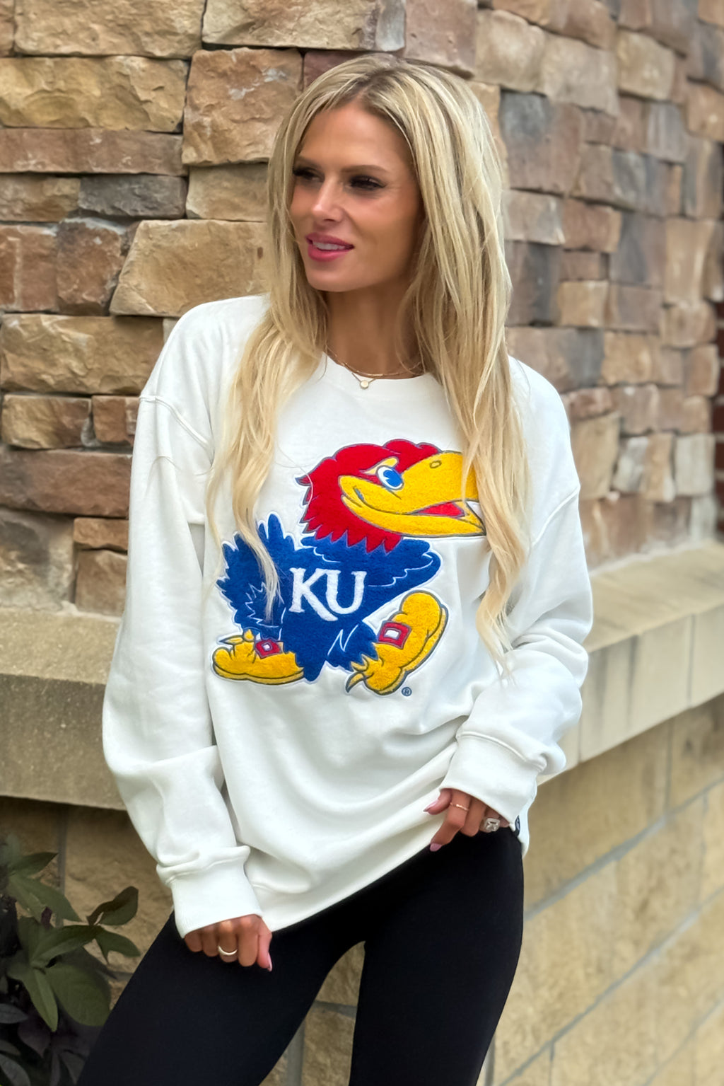 KU GameDay Social Mascot Chenille Sweatshirt : White – TeaElla