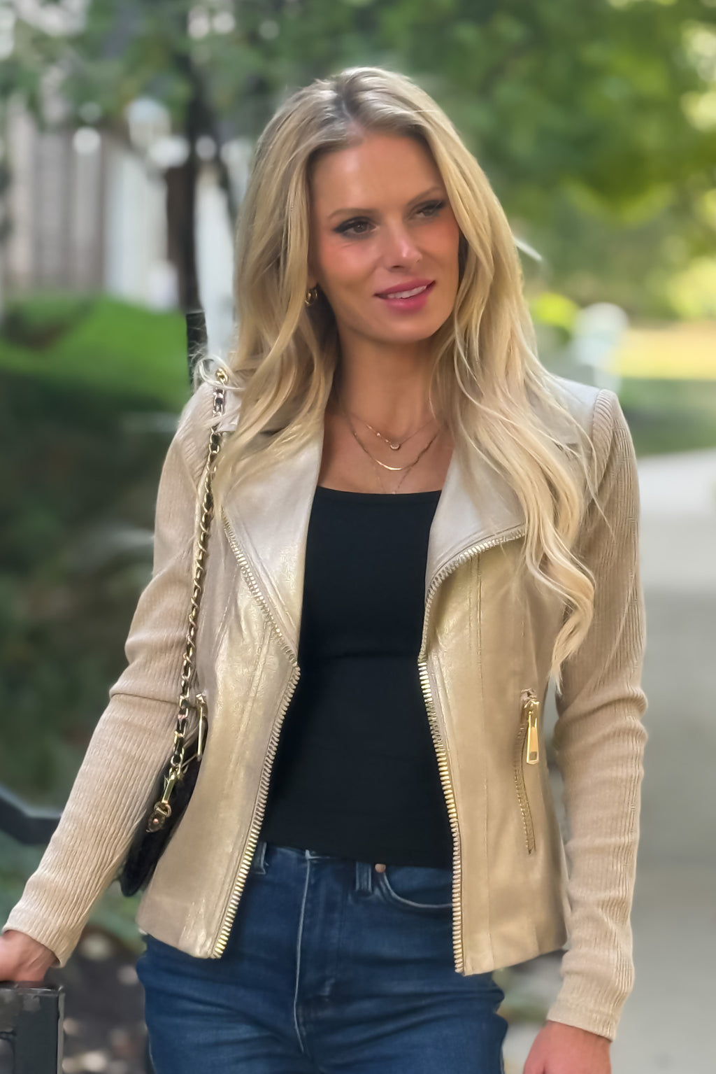 Elidi Charlie B Foil Leather/ Rib Knit Combo Jacket : Brass – TeaElla