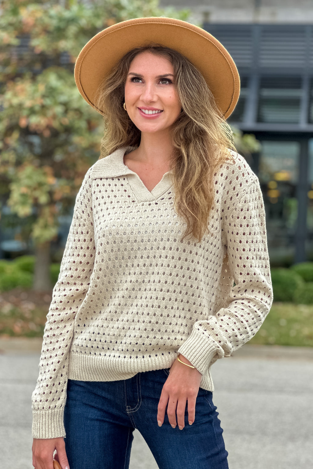 Ebbe Doe and Rae Vneck Open Stitch Sweater : Natural – TeaElla